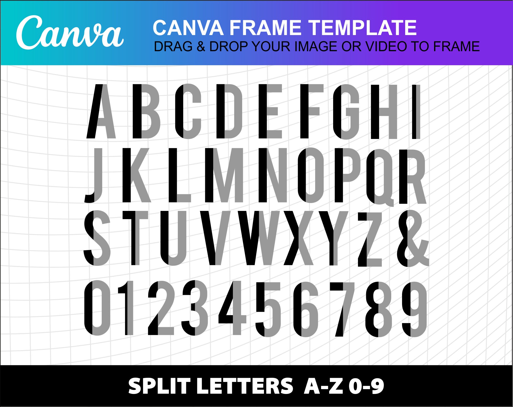 Half Alphabet Font Letters Blank Transparent Canva Frame Template Half ...
