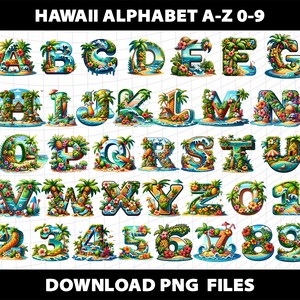 Hawaii Letters Alphabet Numbers Cliparts Bundle Sublimation PNG Design ...
