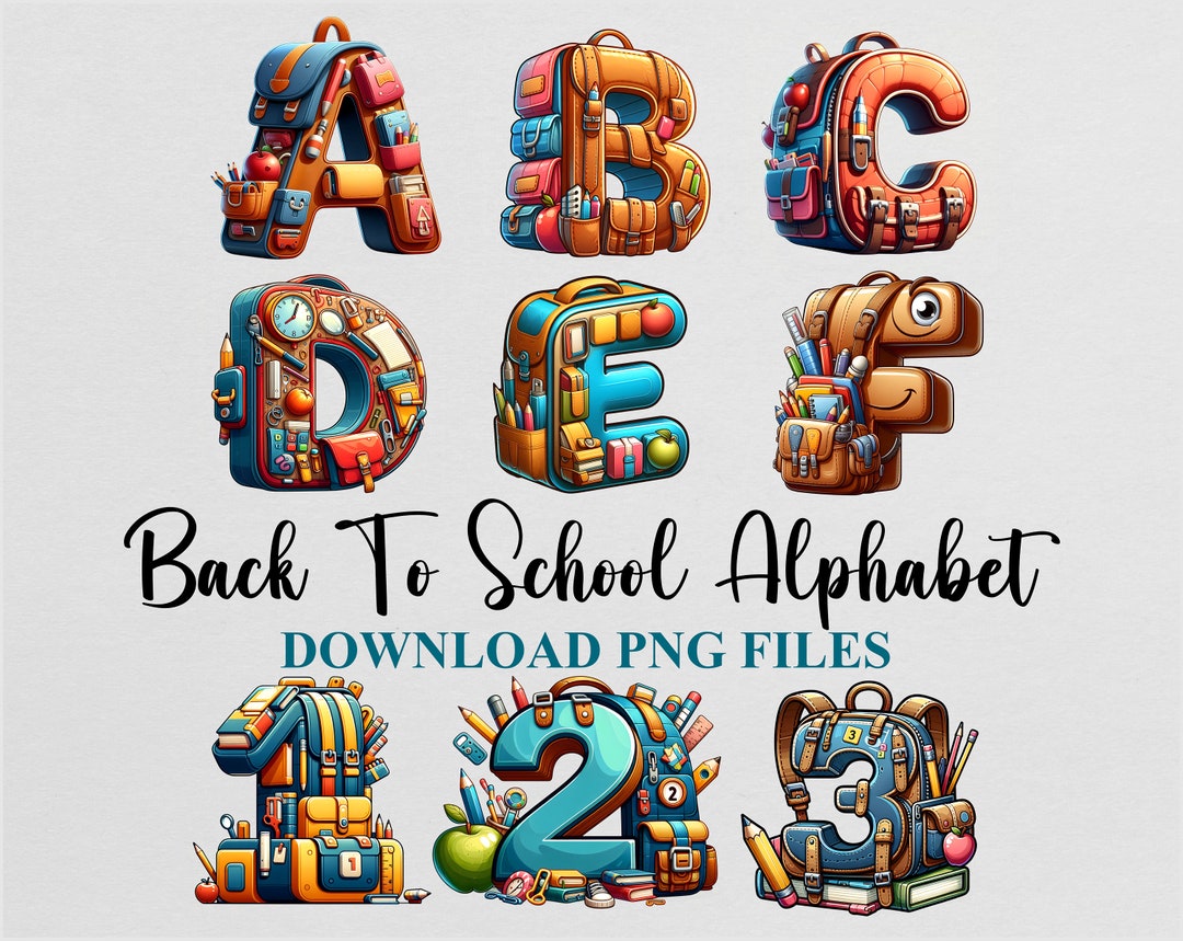 Back to School Teacher Letters Alphabet Font Cliparts Numbers PNG ...