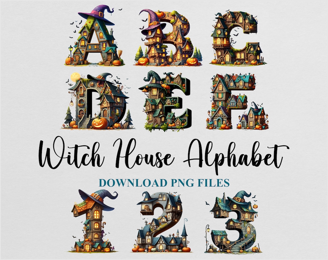 Witch House Halloween Spooky Alphabet Letters Cliparts Sublimation PNG ...