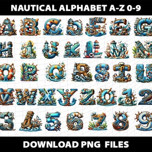 Nautical Sailing Letters Alphabet Numbers Cliparts Bundle Sublimation ...