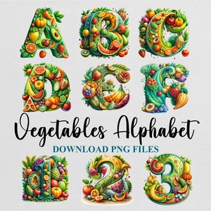 Vegetables and Fruit Letters Alphabet Numbers Cliparts Sublimation ...