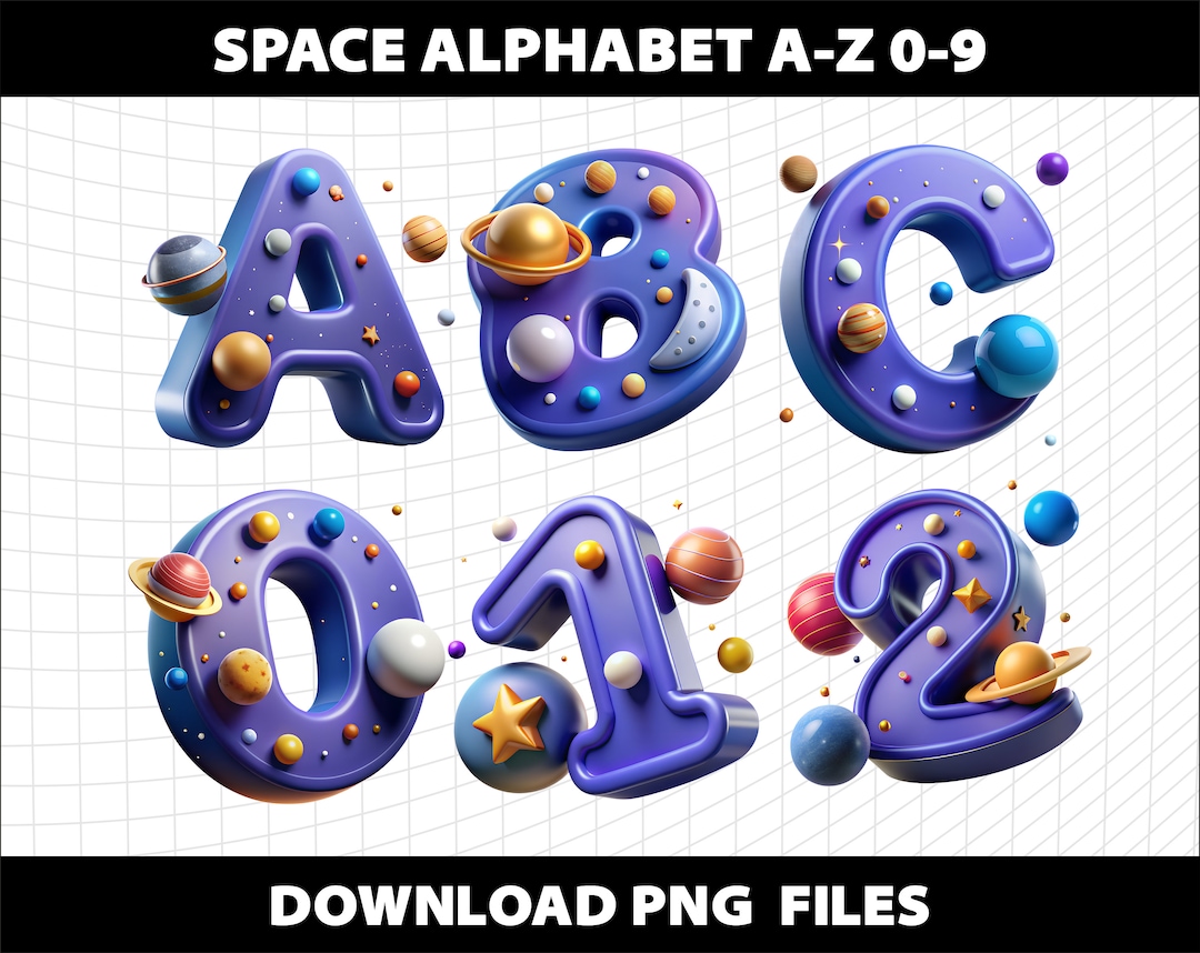 3d Space Galaxy Letters Alphabet Numbers Preschool Kindergarten Bundle ...