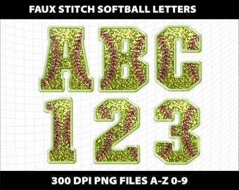 Faux Embroidery Stitch Softball Sequin Glitter Letters Alphabet Numbers ...