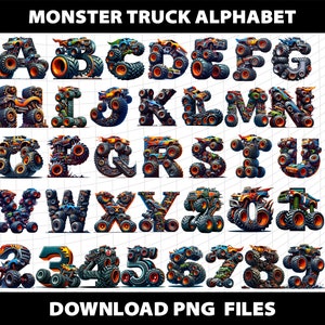 Monster Truck Alphabet Letters Watercolor Cliparts Birthday Party DTF ...
