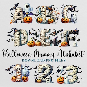 Halloween Mummy Spooky Alphabet Letters Cliparts Sublimation PNG Doodle ...