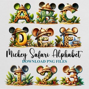 Mickey Safari Alphabet Letters Watercolor Cliparts Sublimation PNG ...