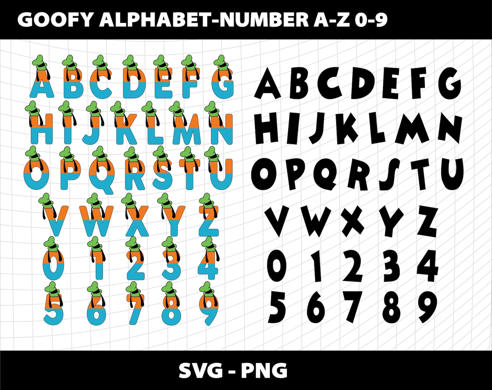 Goofy Svg Alphabet Font Letters Mickey Mouse Birthday 1 2 3 4 5 6 7 8 9 ...