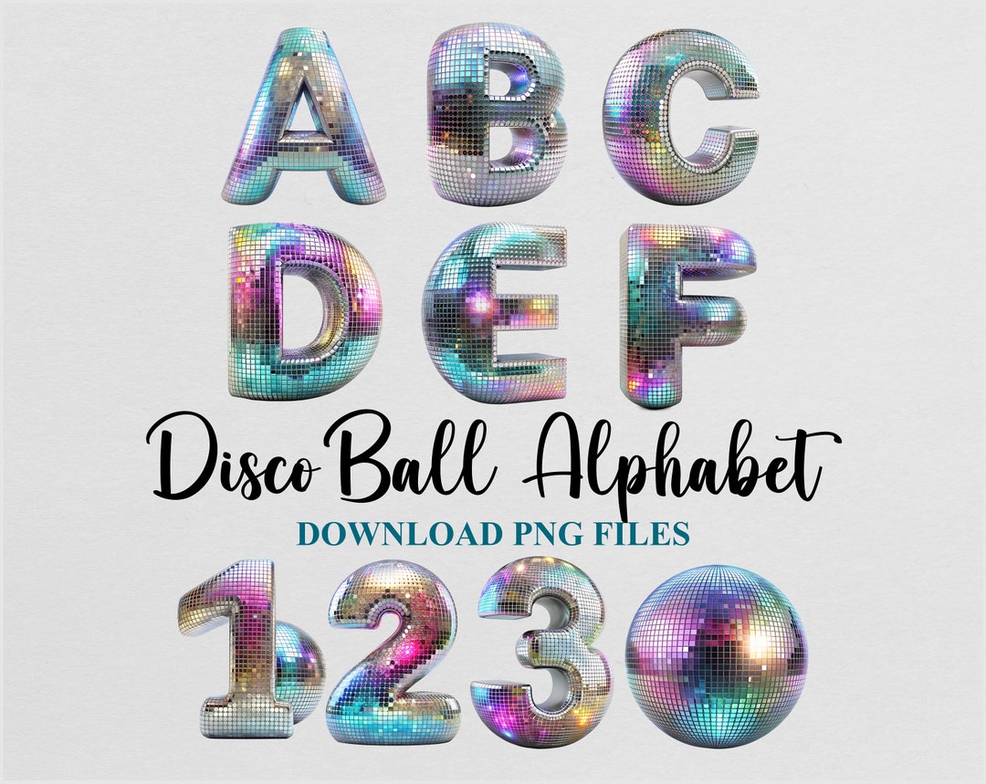 Disco Ball Alphabet Letters Party Cliparts Sublimation PNG Design ...