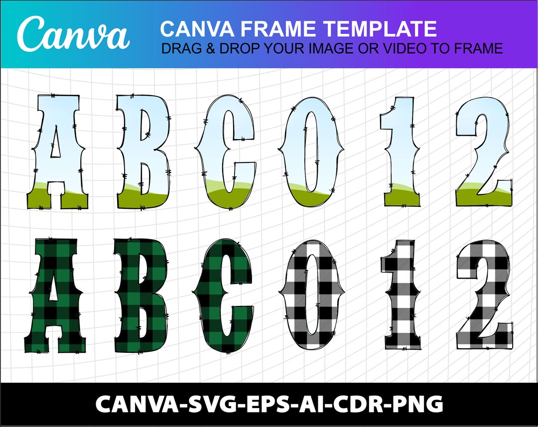 Canva Frame Template Western Doodle Blank Letters Alphabet Font Svg ...