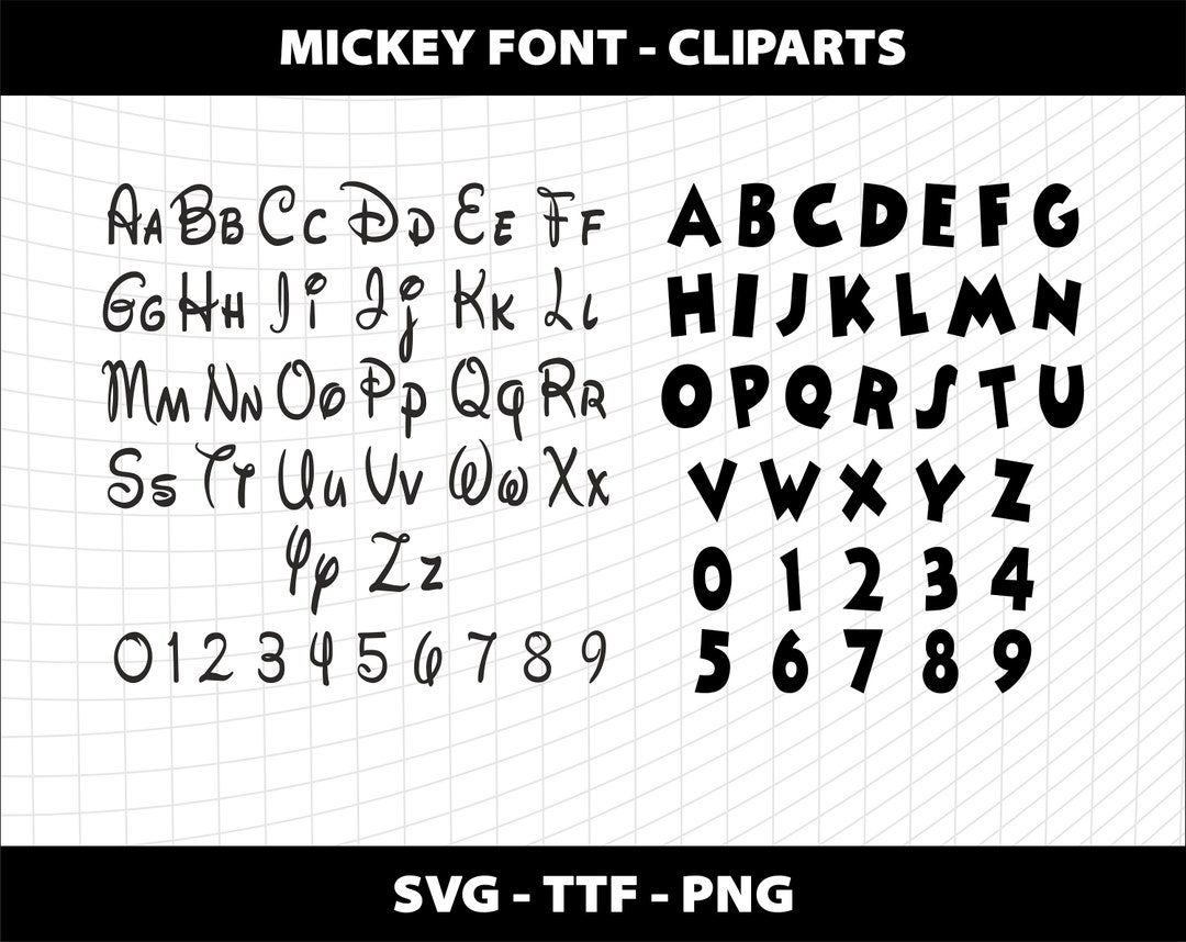 Mickey Mouse Font Svg Ttf Png Alphabet Font Letters Silhouette Cricut ...