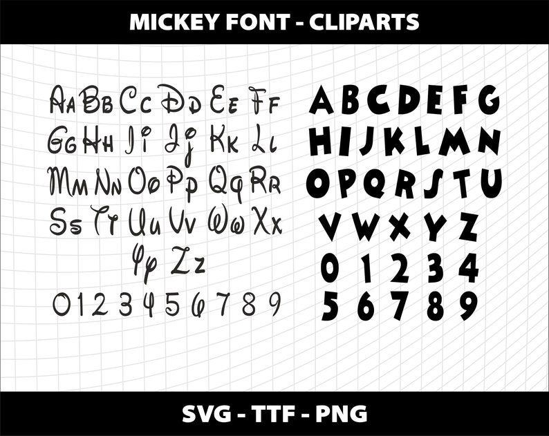 Fuente Mickey Mouse Svg Ttf Png Fuente Alfabeto Letras Silueta Cricut ...