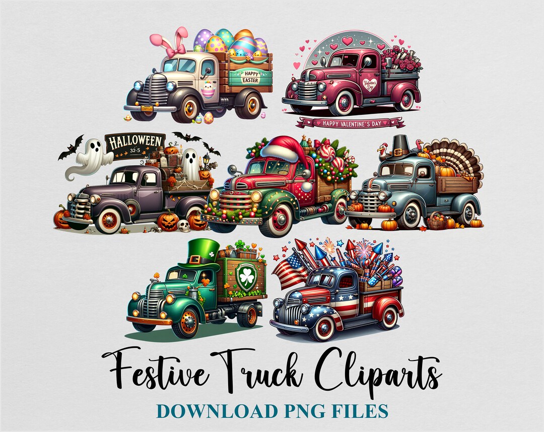 Truck Watercolor Cliparts Christmas Halloween Thanks Giving Day Easter ...