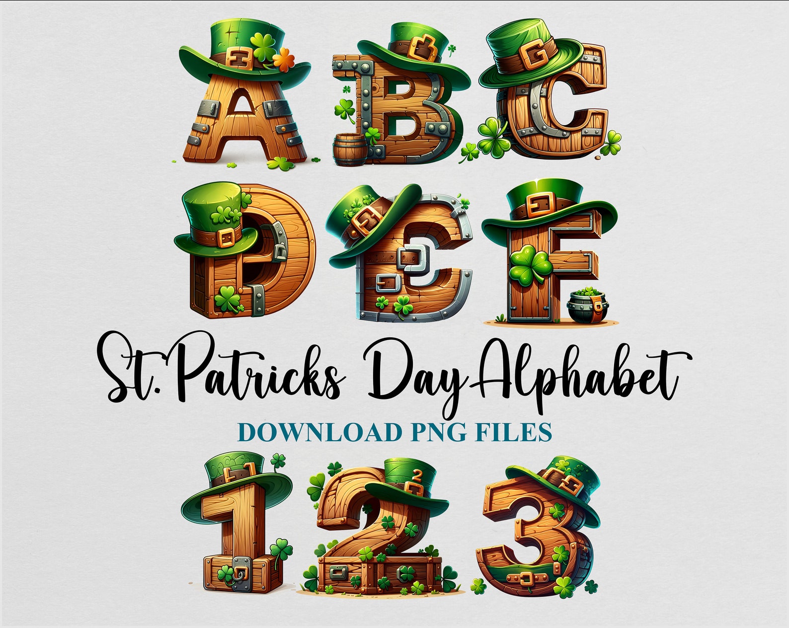 St.patricks Day Lucky Alphabet Letters Cliparts Sublimation PNG Doodle ...