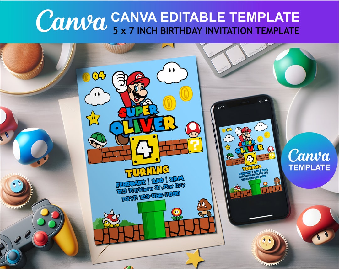 Birthday Invitation Canva Template Editable 5x7inch Boy Girl 1 2 3 4 5 ...