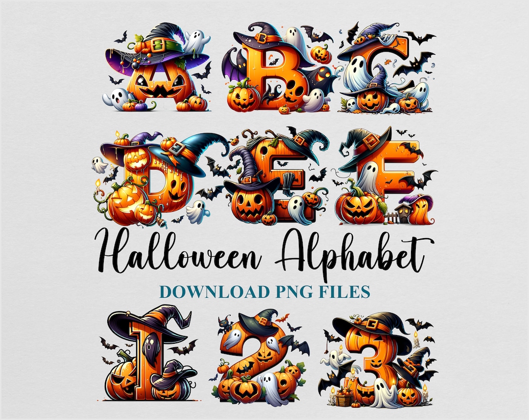 Halloween Pumpkin Alphabet Letters Watercolor Cliparts Sublimation PNG ...