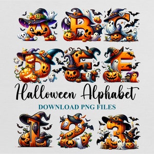 Halloween Pumpkin Alphabet Letters Watercolor Cliparts Sublimation PNG ...
