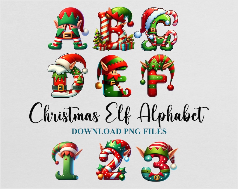 Christmas Elf Alphabet Letters Cliparts Sublimation PNG DTF Design ...