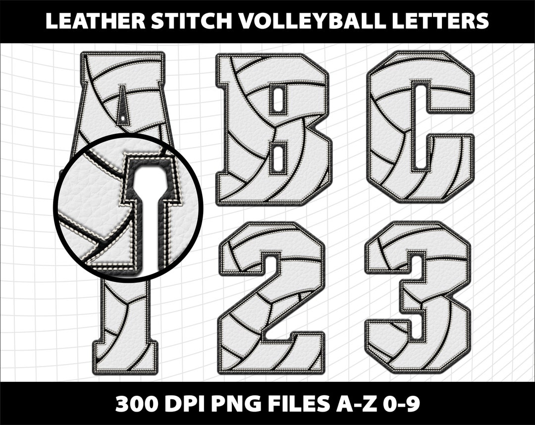 Volleyball Leather Faux Stitch Letters Alphabet Applique Patch Template ...