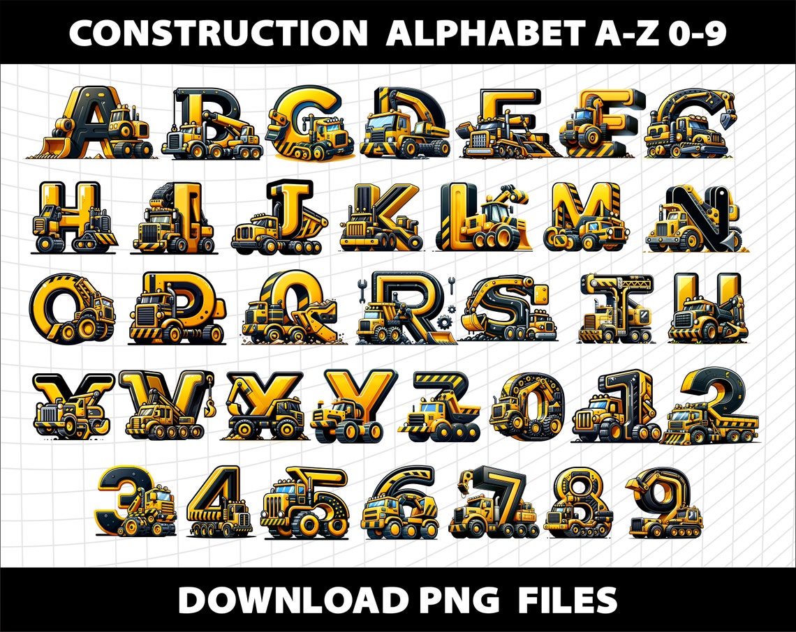 Construction Truck Cliparts Letters Alphabet Numbers Bundle Sublimation ...