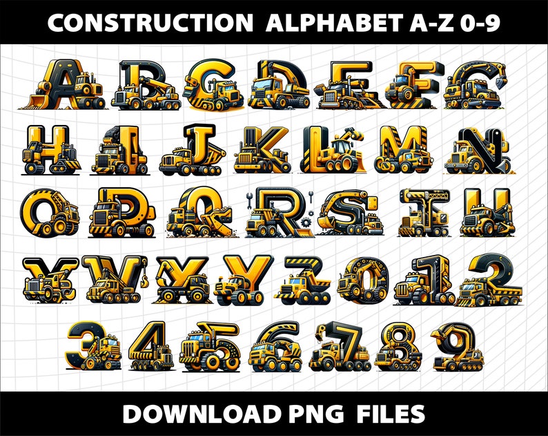 Construction Truck Cliparts Letters Alphabet Numbers Bundle Sublimation ...