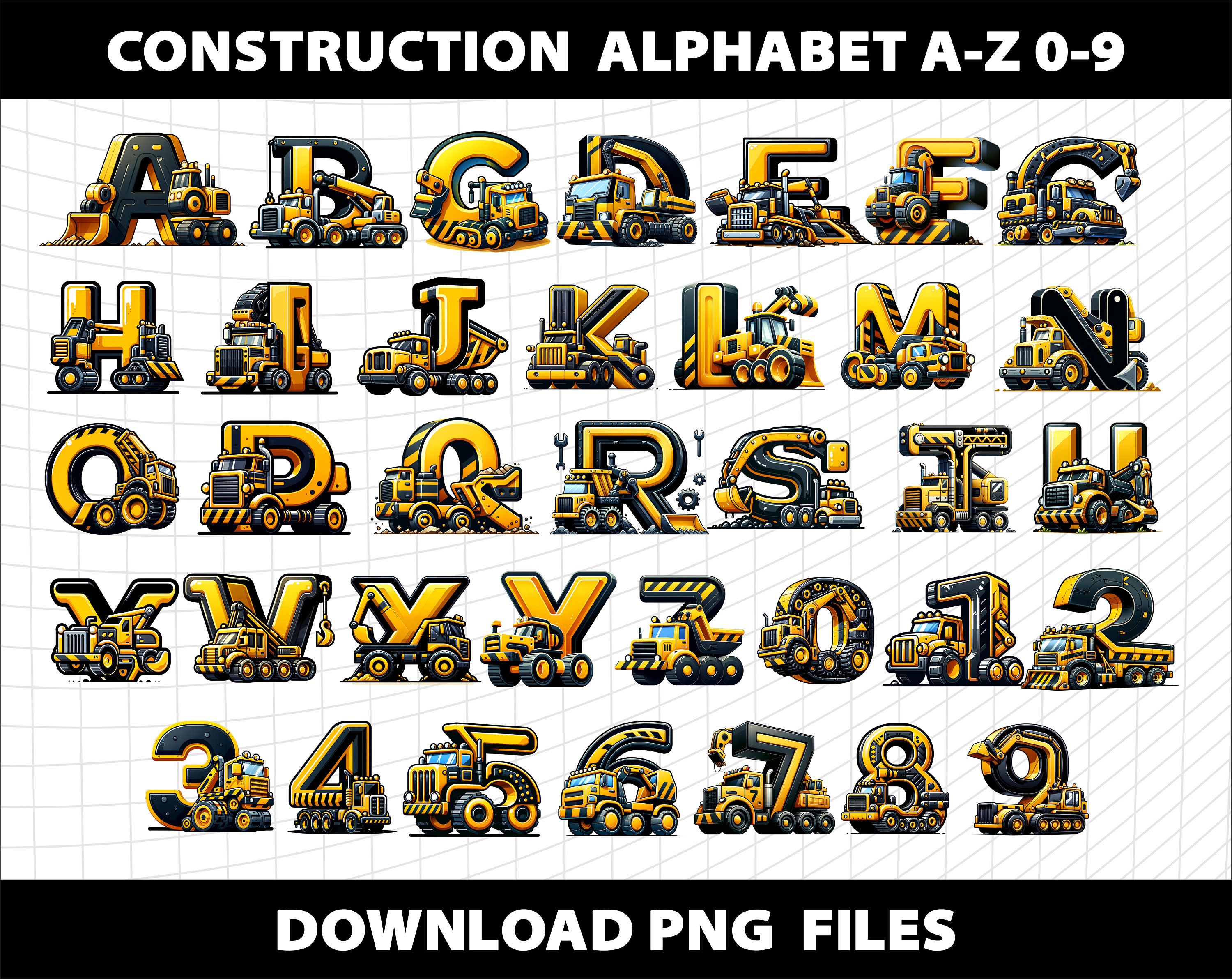 Construction Truck Cliparts Letters Alphabet Numbers Bundle Sublimation ...
