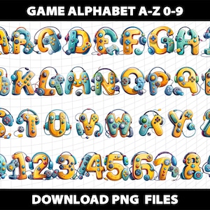 Gamer Letters Alphabet Numbers Bundle Joystick and Earphones Cliparts ...