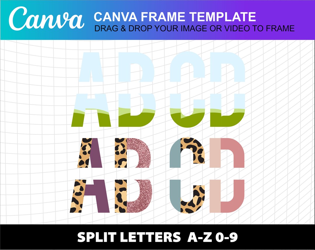 Split Half Alphabet Font Letters Blank Transparent Canva Frame Template ...