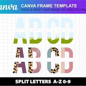 Split Half Alphabet Font Letters Blank Transparent Canva Frame Template ...