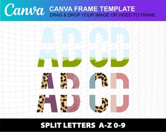 Split Half Letters Alphabet Font Blank Transparent Canva Frame Template ...