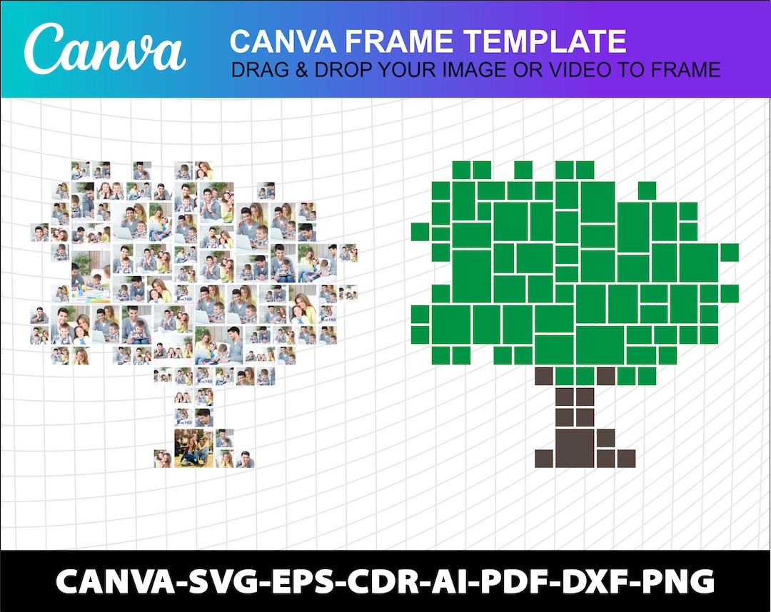 Family Tree Photo Collage Canva Frame Template Svg - Cdr - Ai - Canva ...