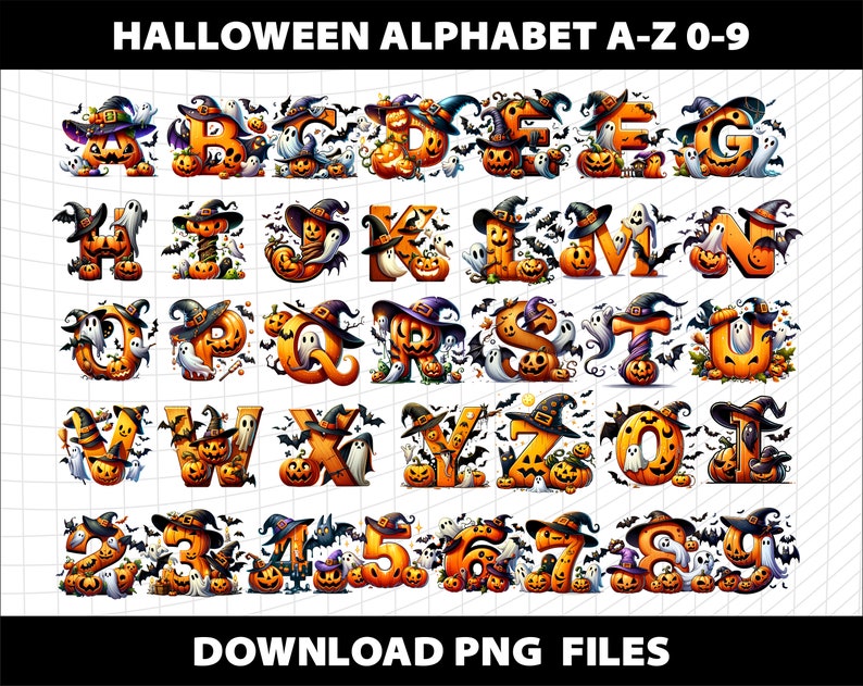 Halloween Pumpkin Alphabet Letters Watercolor Cliparts Sublimation PNG ...