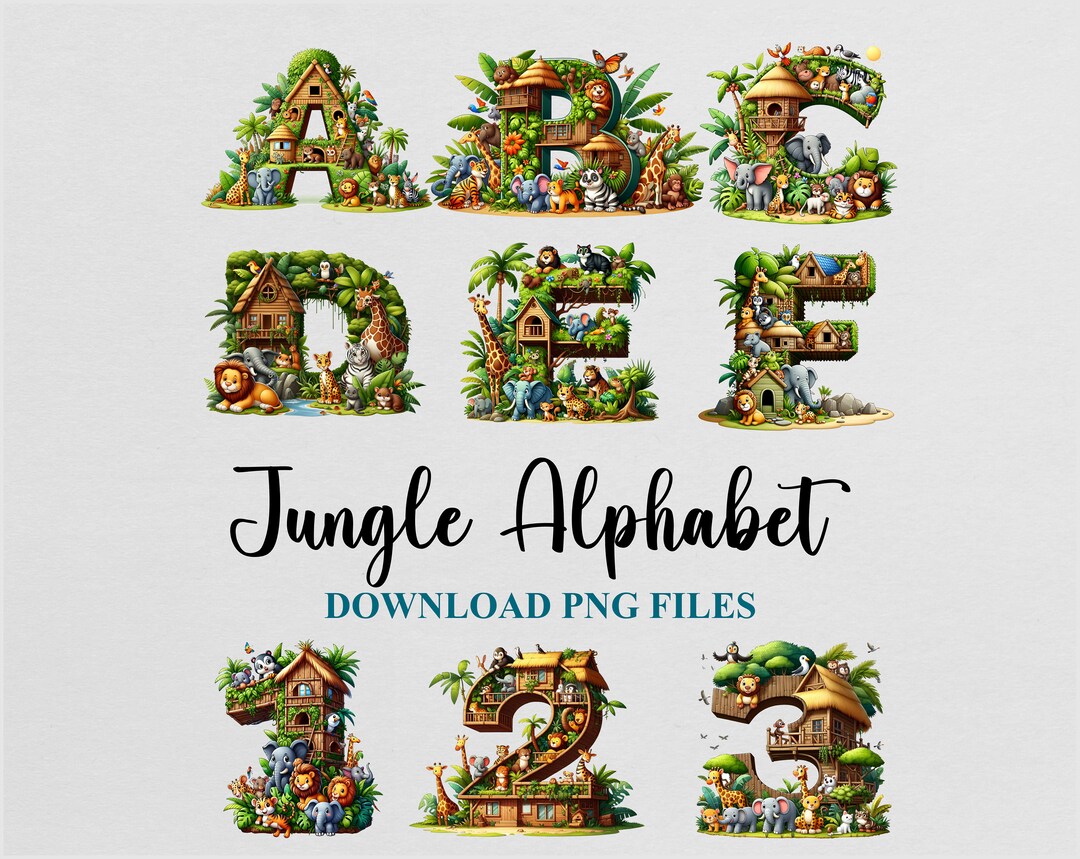 Jungle Animals Alphabet Letters Cliparts DTF and Sublimation PNG Design ...
