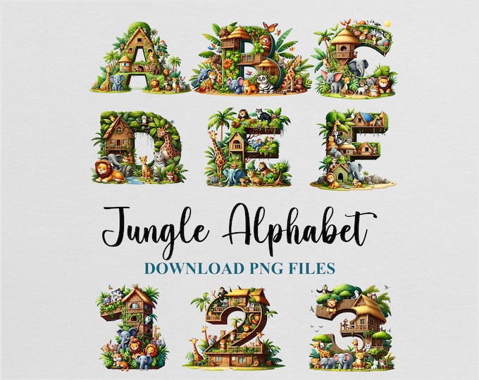 Jungle Alphabet Clipart - Safari Clip Art - Digital Letters - Jungle ...