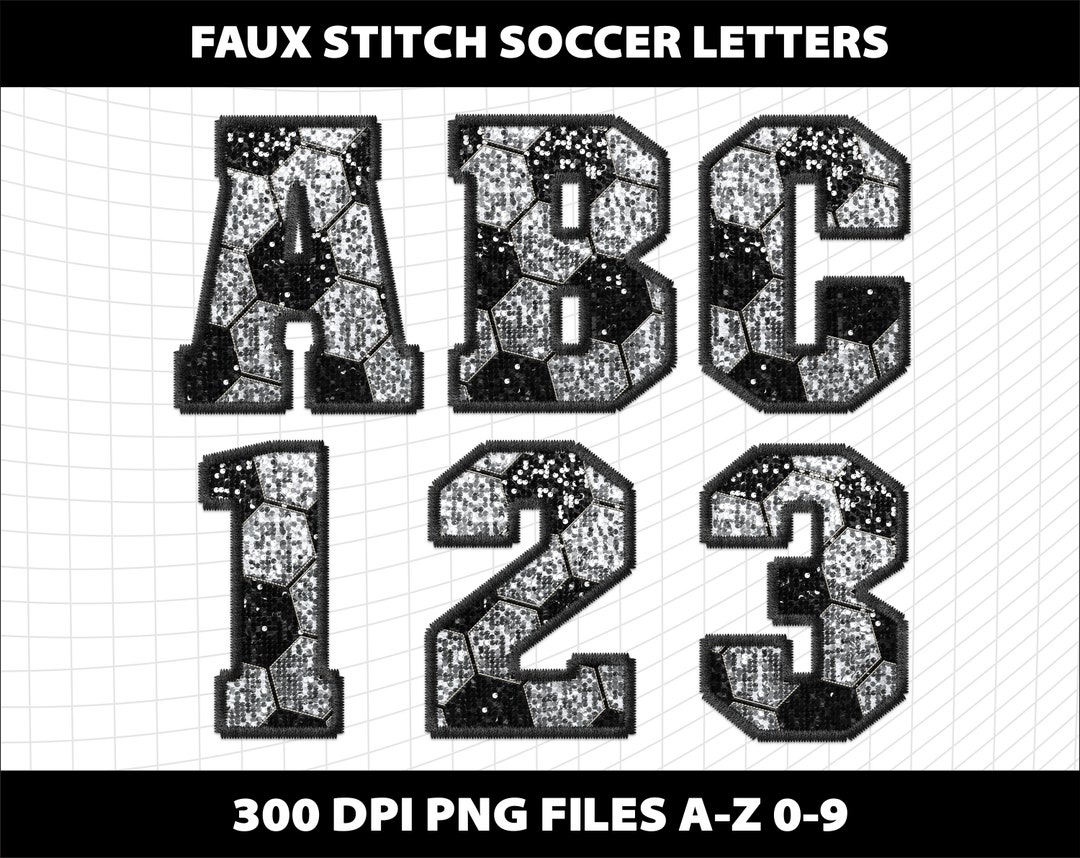 Faux Embroidery Stitch Soccer Football Sequin Glitter Letters Alphabet ...