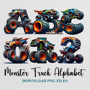 Monster Truck Alphabet Letters Watercolor Cliparts Birthday Party DTF ...