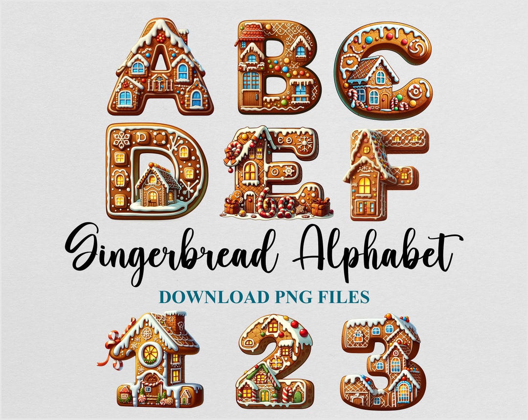 Gingerbread House Alphabet Letters Cliparts Sublimation PNG Doodle ...