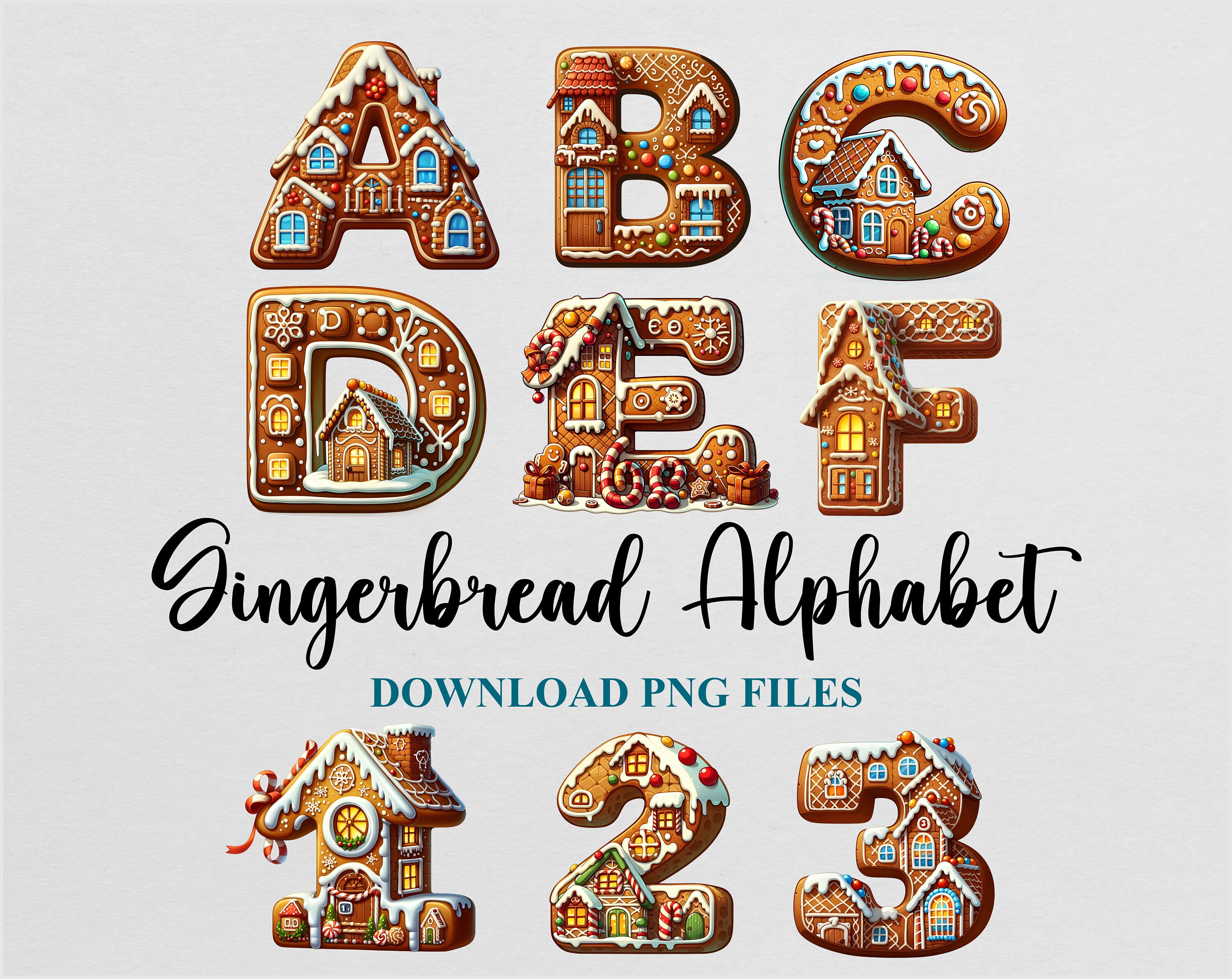 Gingerbread House Alphabet Letters Cliparts Sublimation PNG Doodle ...