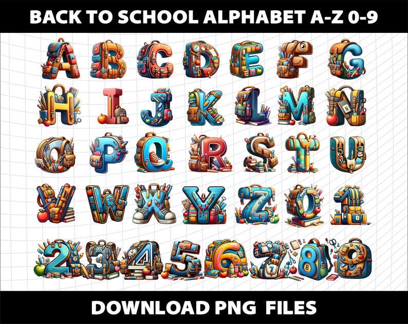 Back to School Teacher Letters Alphabet Font Cliparts Numbers PNG ...
