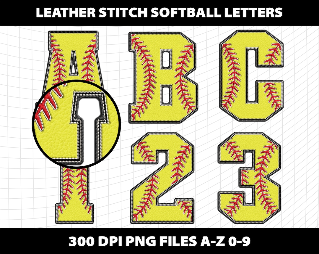 Softball Leather Faux Stitch Letters Alphabet Applique Patch Template ...