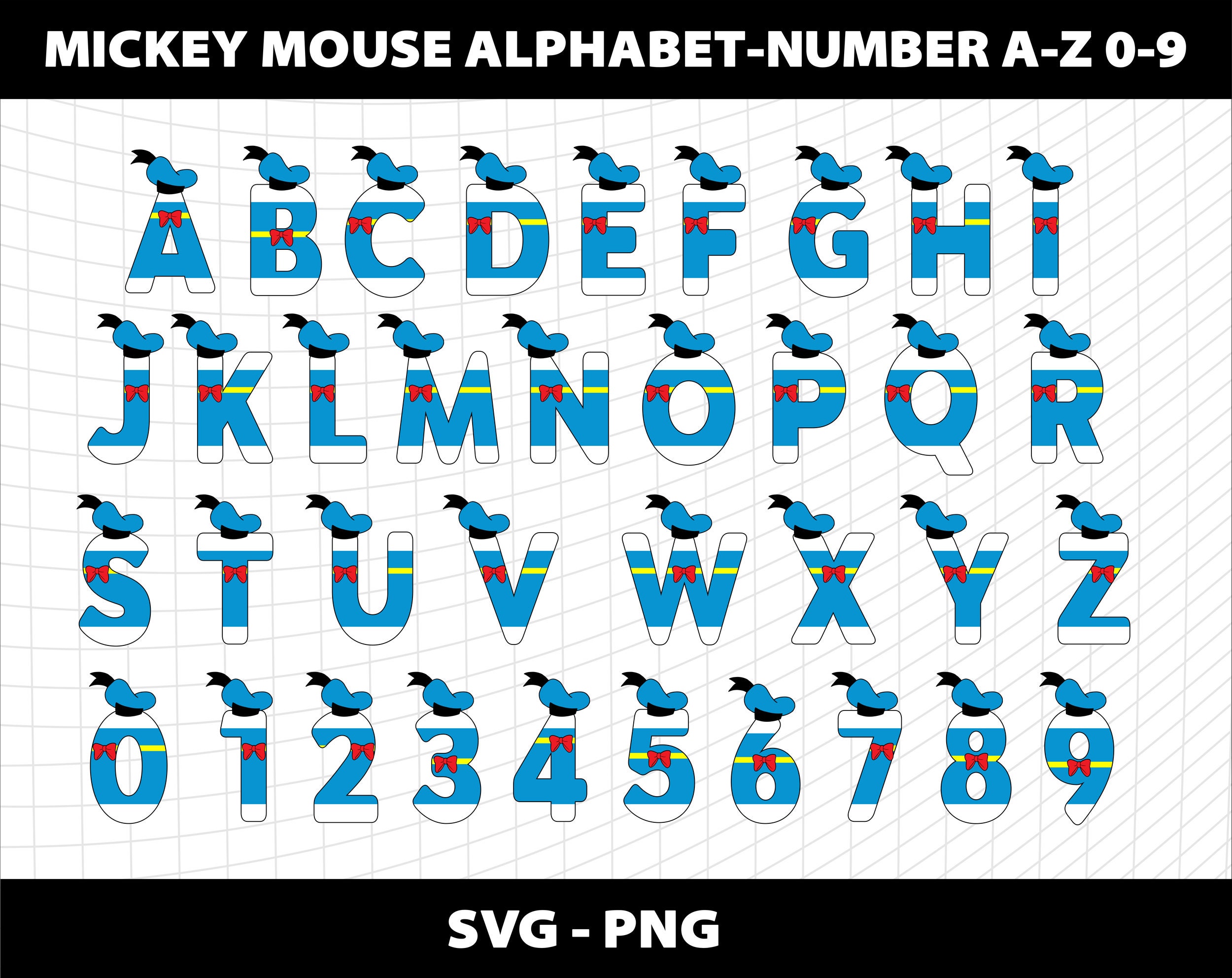Donald Duck Svg Alphabet Font Letters Mickey Mouse Birthday 1 2 3 4 5 6 ...