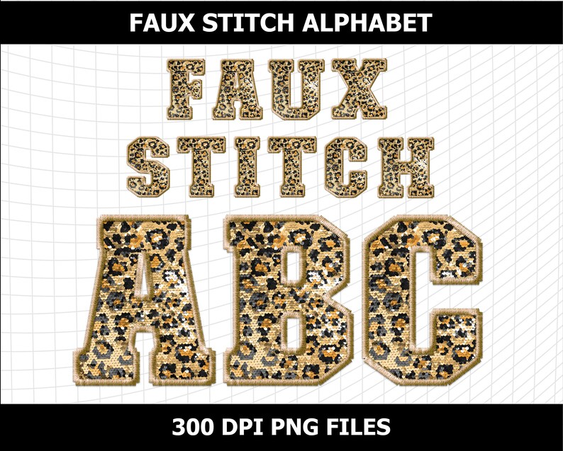 Faux Embroidery Stitch Leopard College Sequin Letters Alphabet Numbers ...