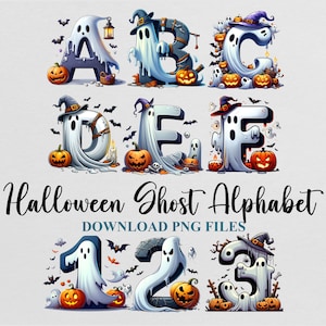 Halloween Ghost Spooky Alphabet Letters Cliparts Sublimation PNG Doodle ...