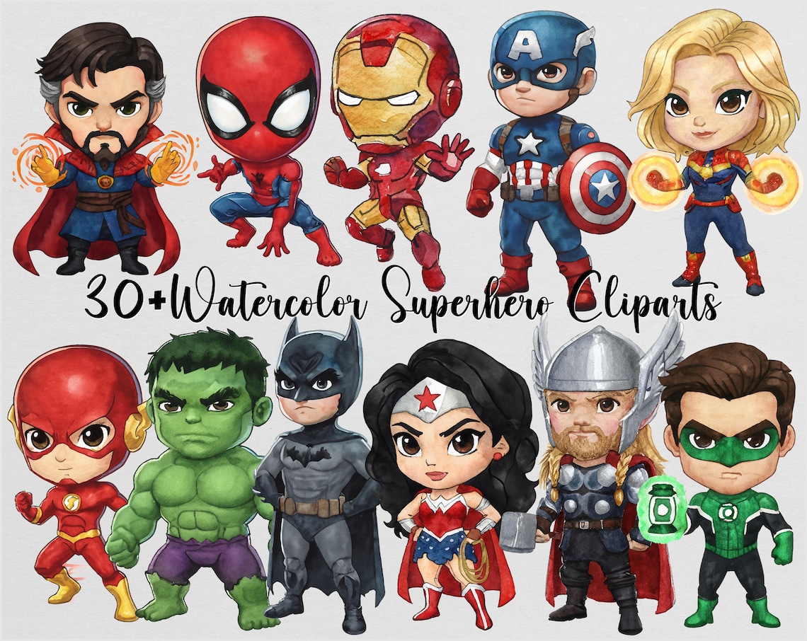 Watercolor Superhero Cliparts Bundle Baby Kids Template T-shirt Cup ...