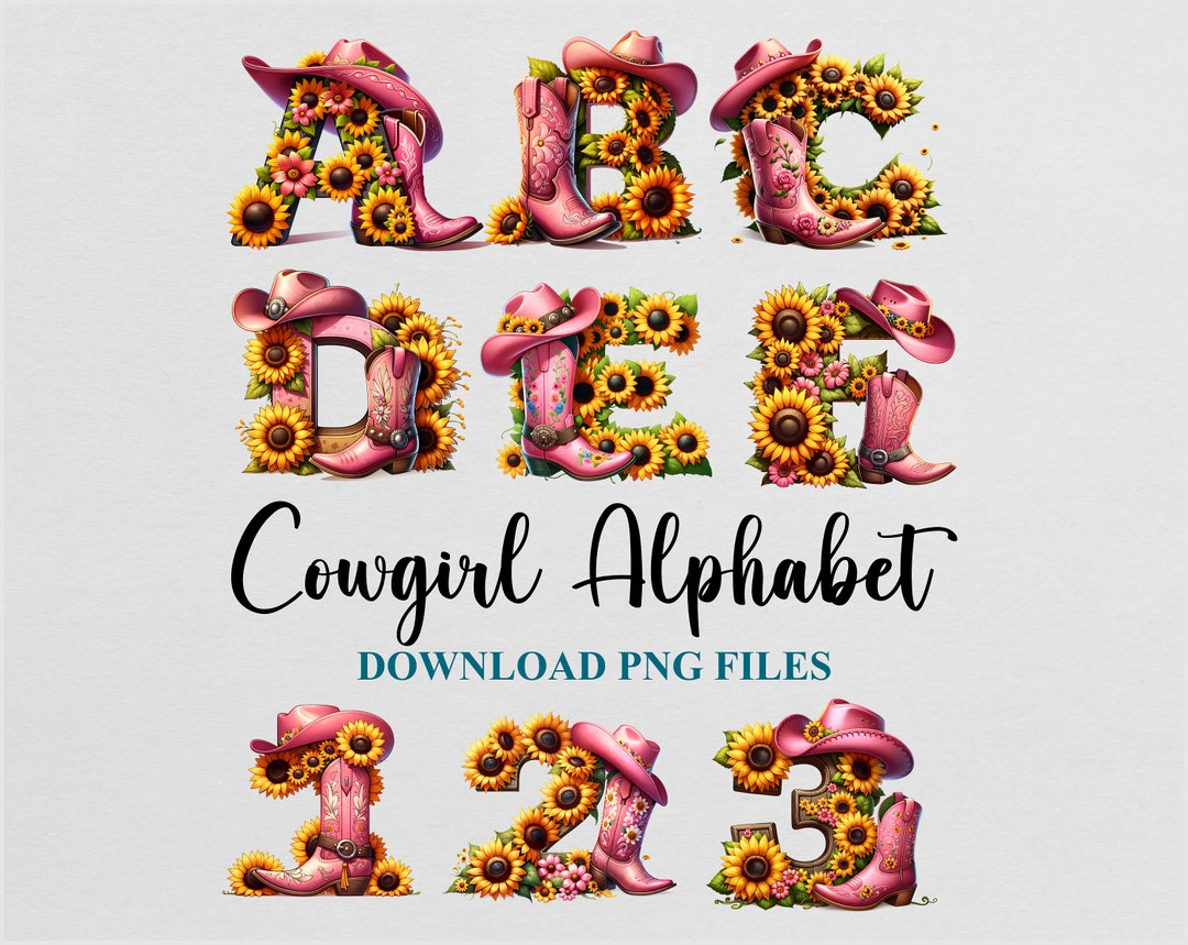Cowgirl Sunflower Girl Cowboy Letters Alphabet Bundle Design Download ...