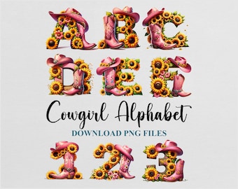Cowboy Western Letters Alphabet Cliparts Watercolor Sublimation PNG ...