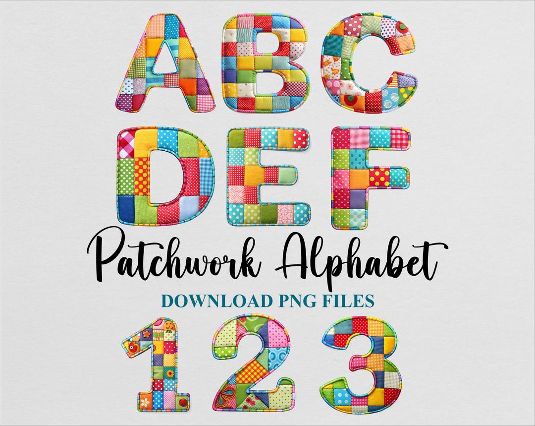 Patchwork Alphabet Letters Cliparts Dtf Sublimation Png Template Quilt