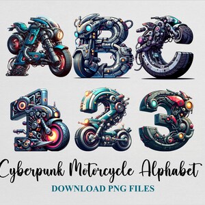 Cyberpunk Motorcycle Alphabet Letters Motorbike Clipart Sublimation PNG ...