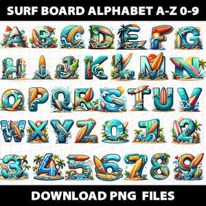 Surf Board Summer Beach Letters Alphabet Numbers Cliparts Sublimation ...