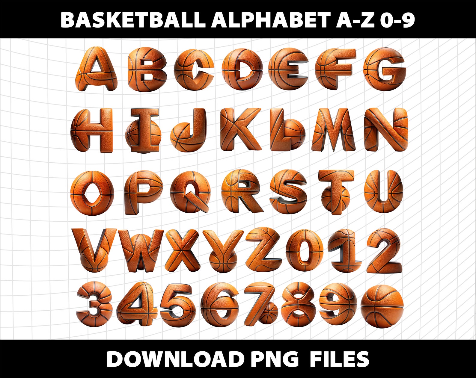 Basketball Alphabet Letters Sports Cliparts Sublimation PNG Doodle ...